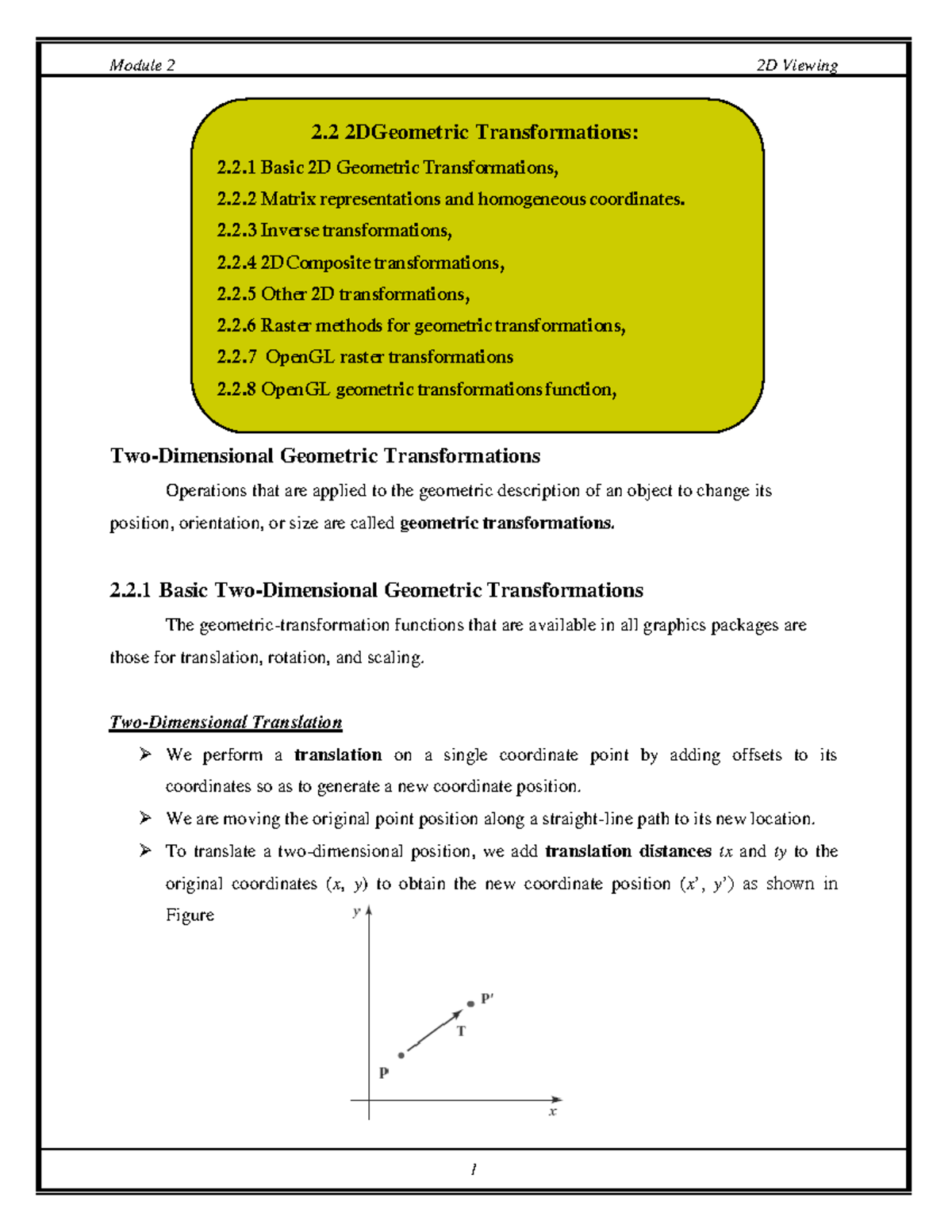 2nd Module notes - 2 2DGeometric Transformations: 2.2 Basic 2D ...