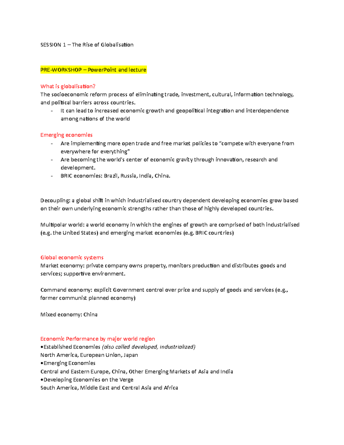 Session 1 - SESSION 1 – The Rise of Globalisation PRE-WORKSHOP ...