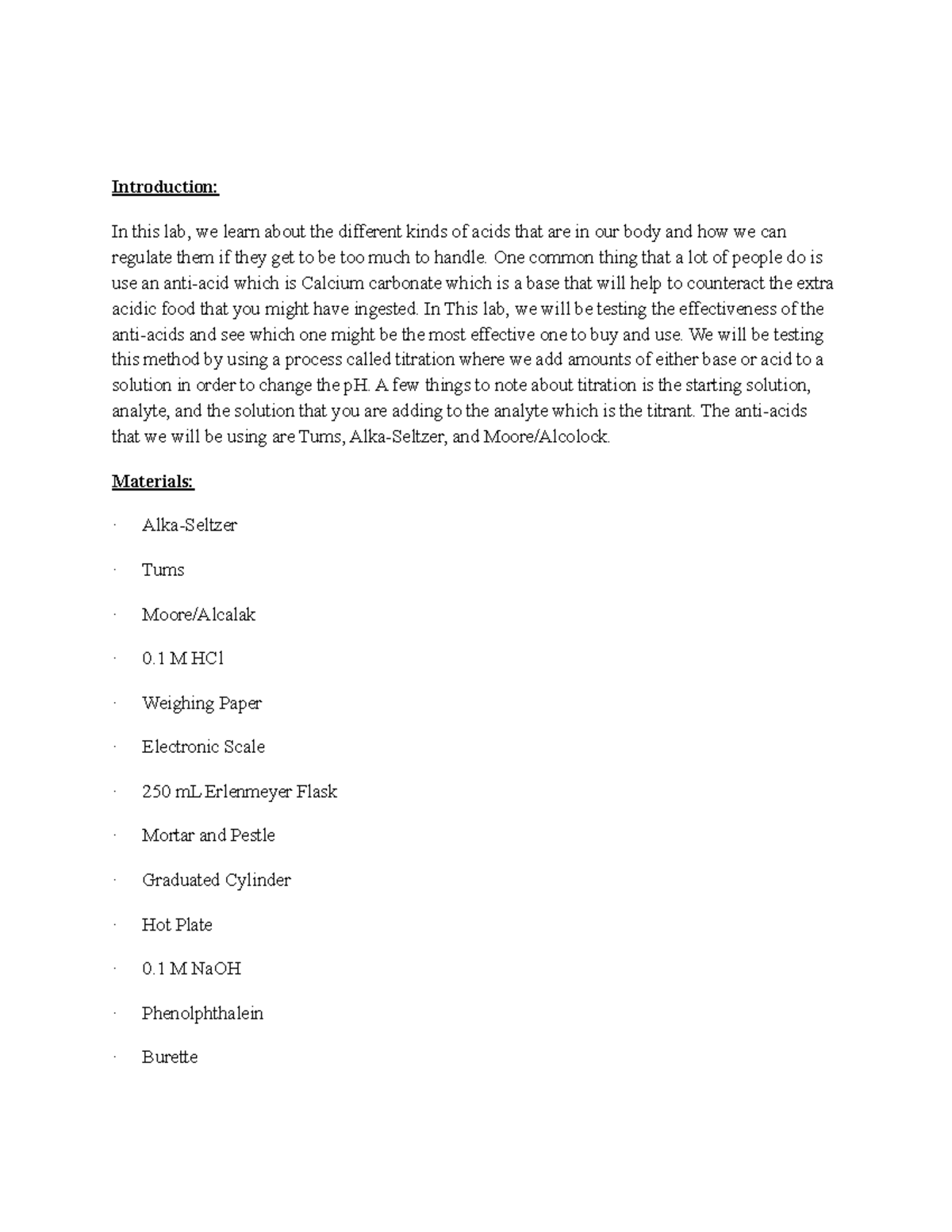 Lab #12 - Lab materials, class was taken in person. - CHEM 106 - Hunter ...