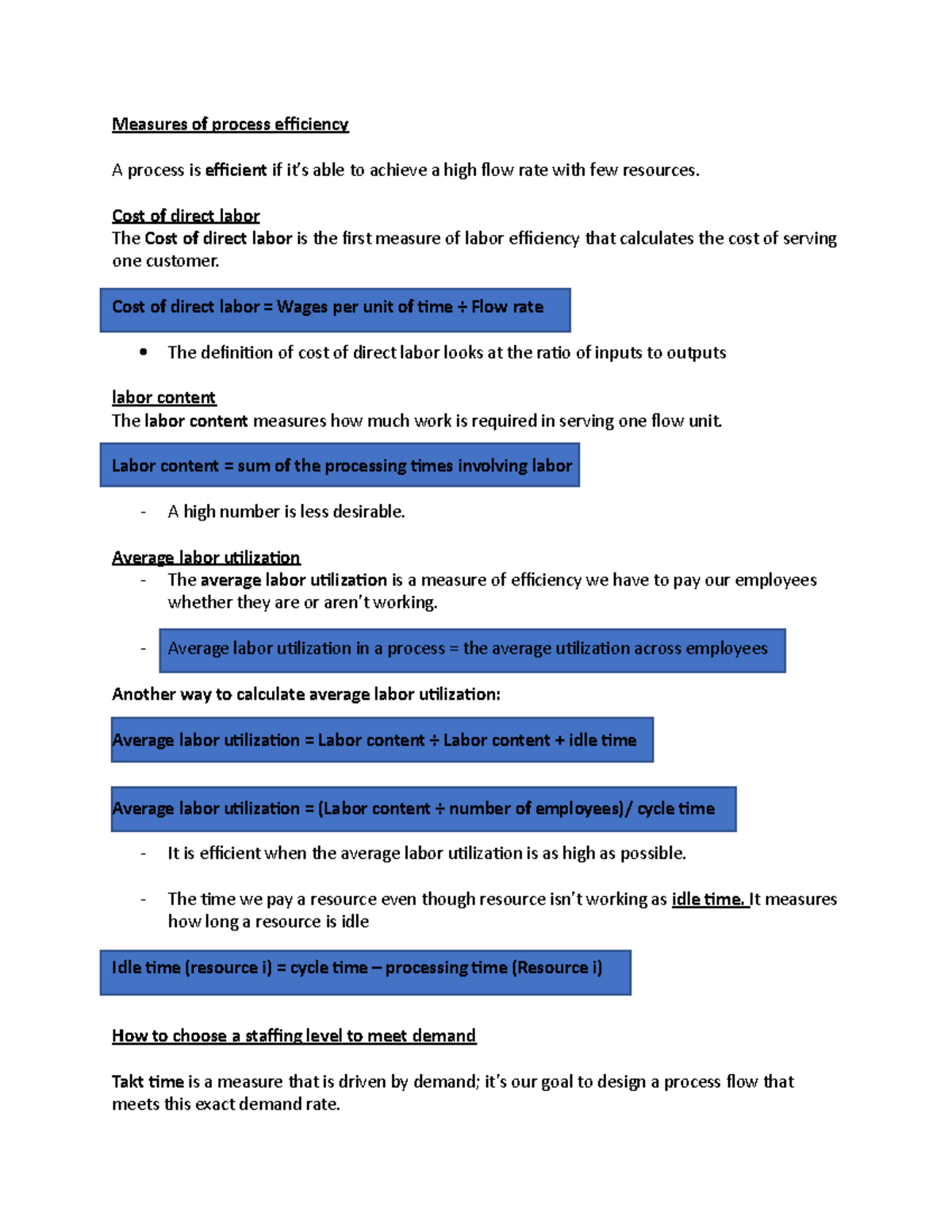 Chapt 4 - Measures of process efficiency A process is efficient if it’s ...