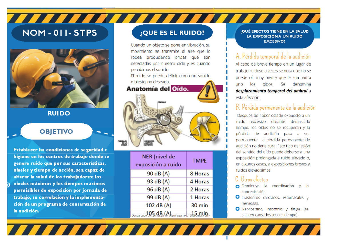 Triptico NOM-011-STPS - NOM - 011 - STPS RUIDO Establecer las ...