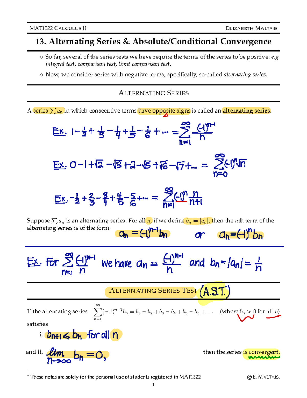 Notes 13 Alternating Series-convergent - MAT1322 CALCULUSII ...