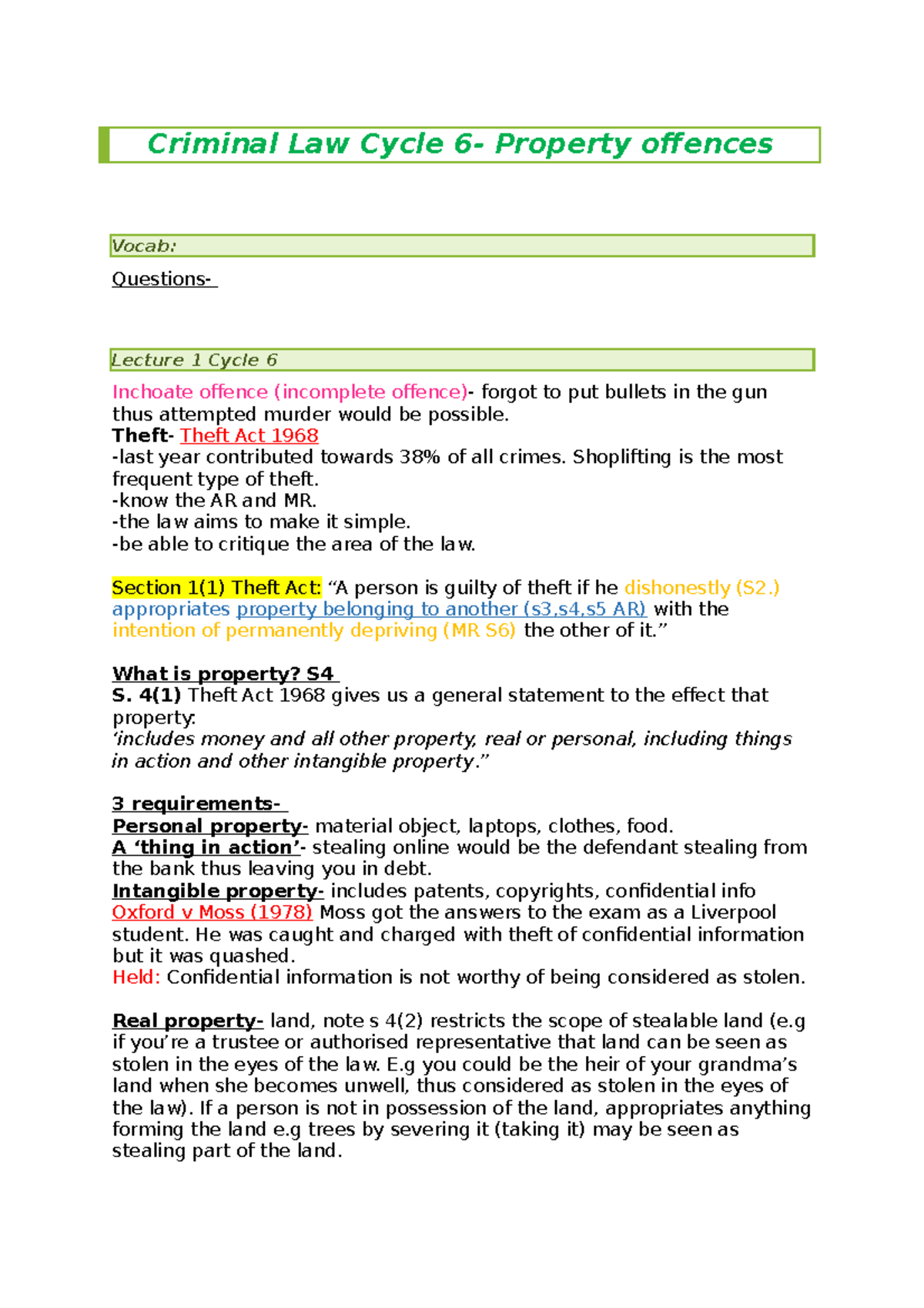 Criminal Law Cycle- Property Offences - Criminal Law Cycle 6- Property ...
