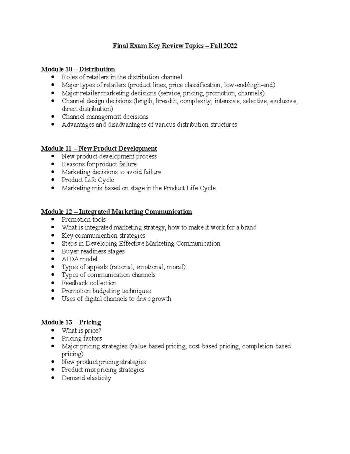 MKTG3101 Final Exam Review Topics (Fall 2022) - Final Exam Key Review ...