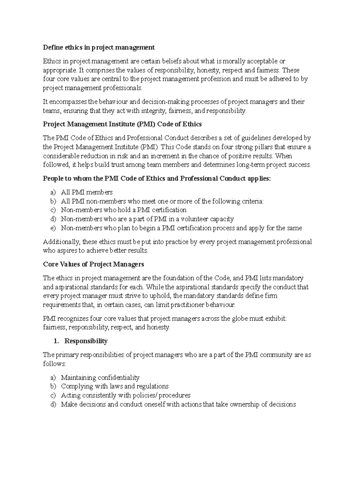 Ethics in project management - Define ethics in project management ...