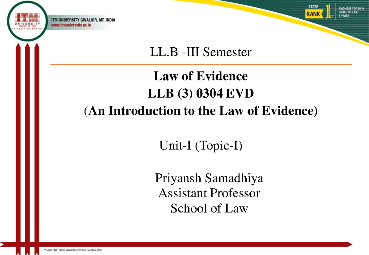 An Introduction to the Law of Evidence - LL - III Semester Law of ...