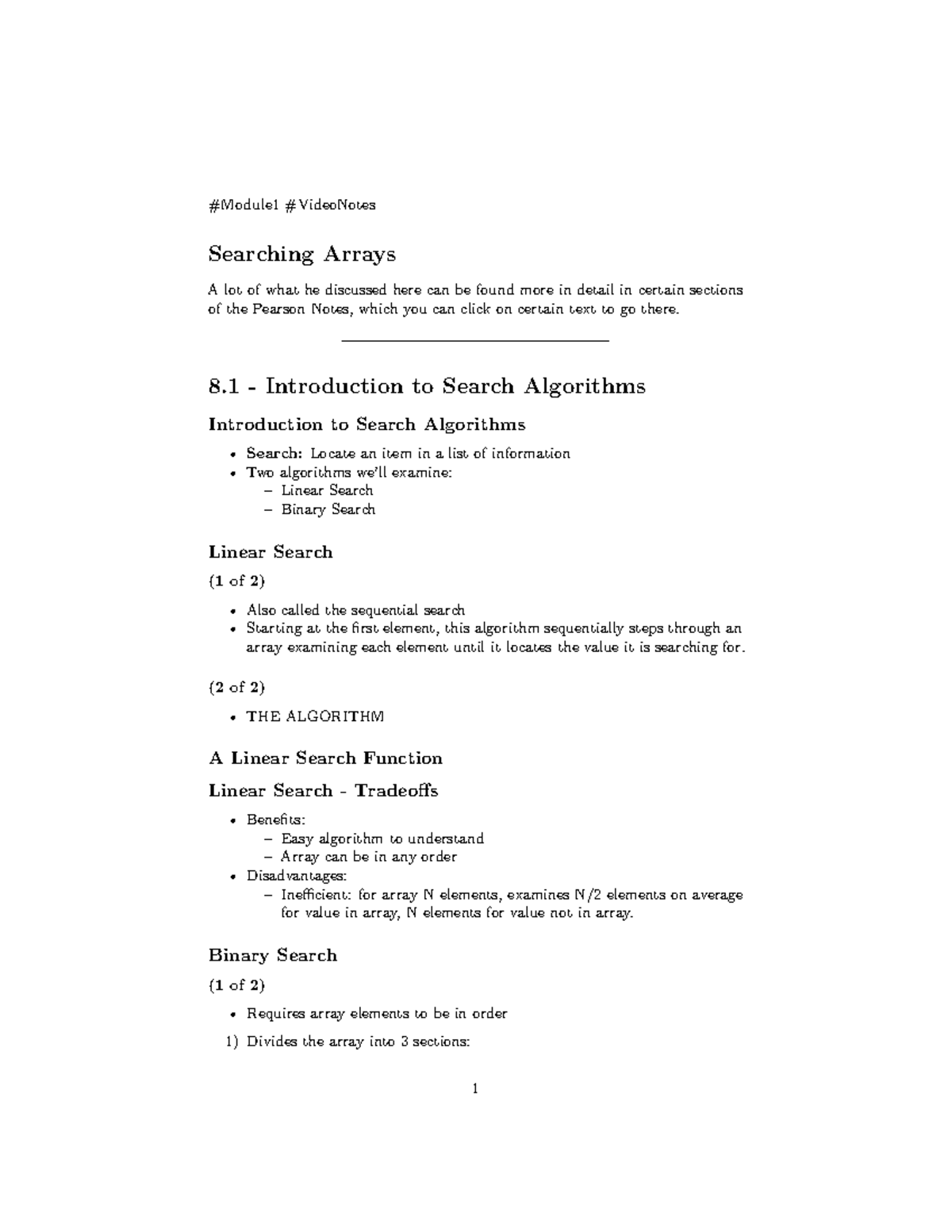 Chapter 8 (Module 1) - Video Notes C++ [IN ORDER] - Searching Arrays A ...