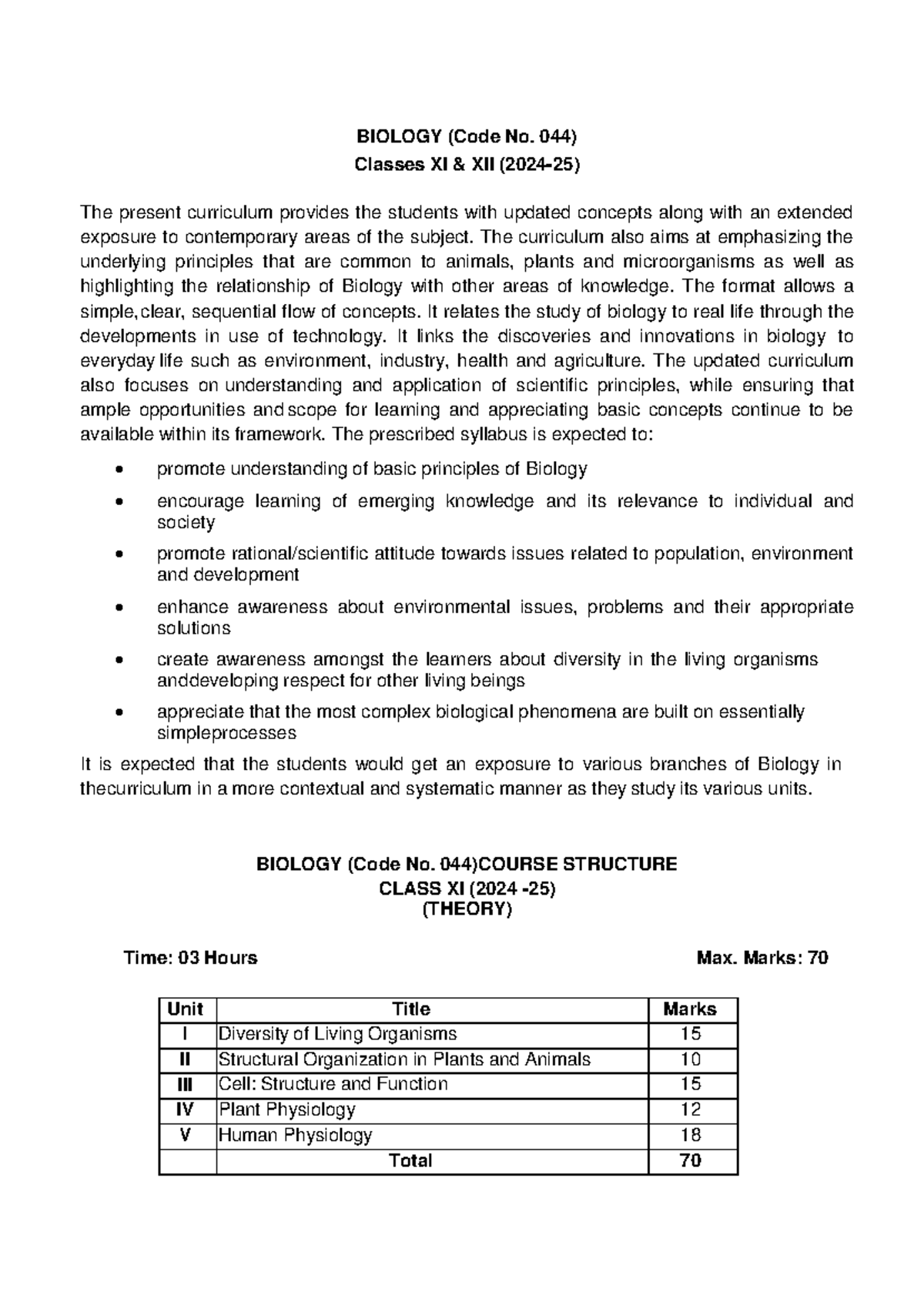 Biology Sr Sec 2024-25 - Just notes - BIOLOGY (Code No. 044) Classes XI ...
