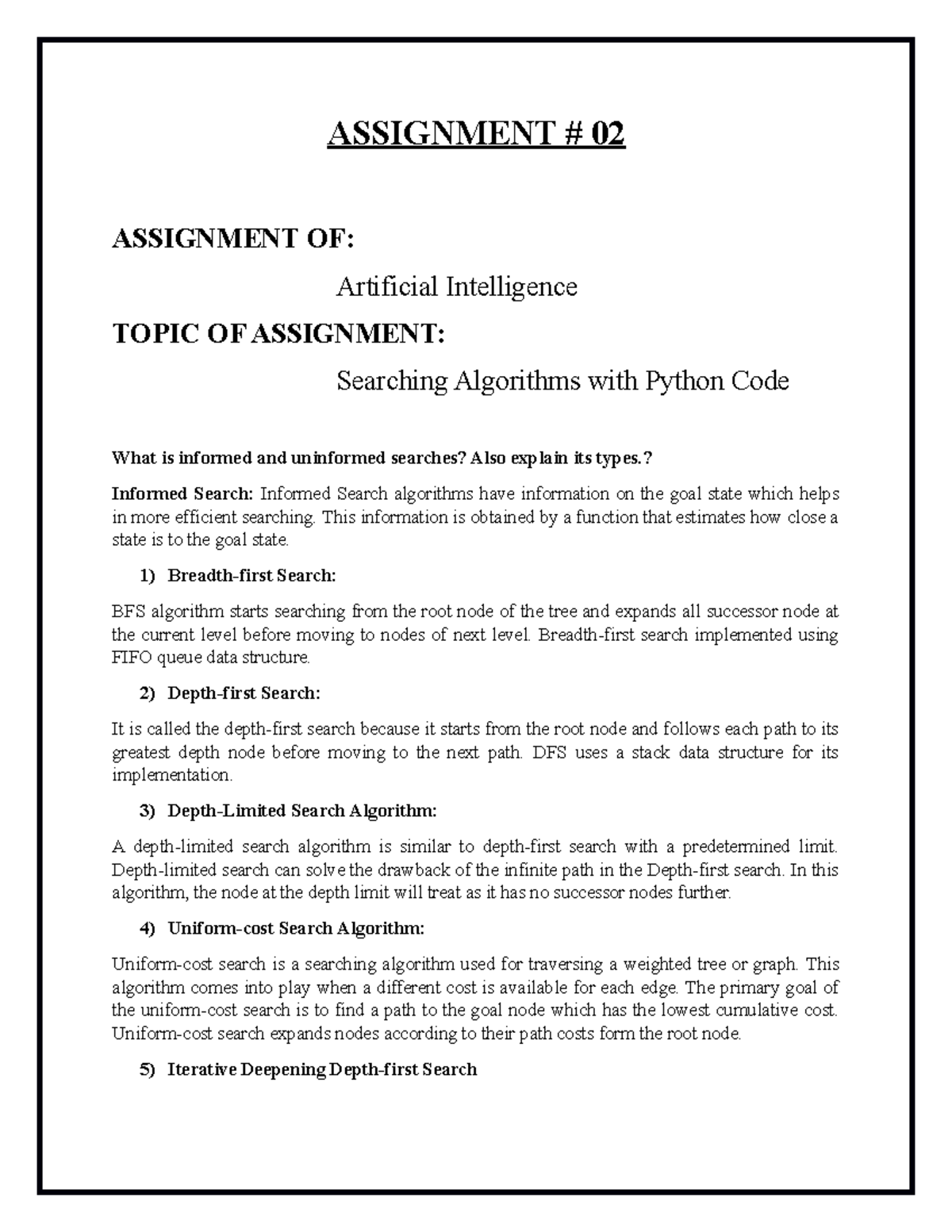 Lab work Assignment Artificial Intelligence - ASSIGNMENT # 02 ...