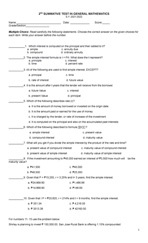 General Mathematics Performance Task 1 - GENERAL MATHEMATICS ...