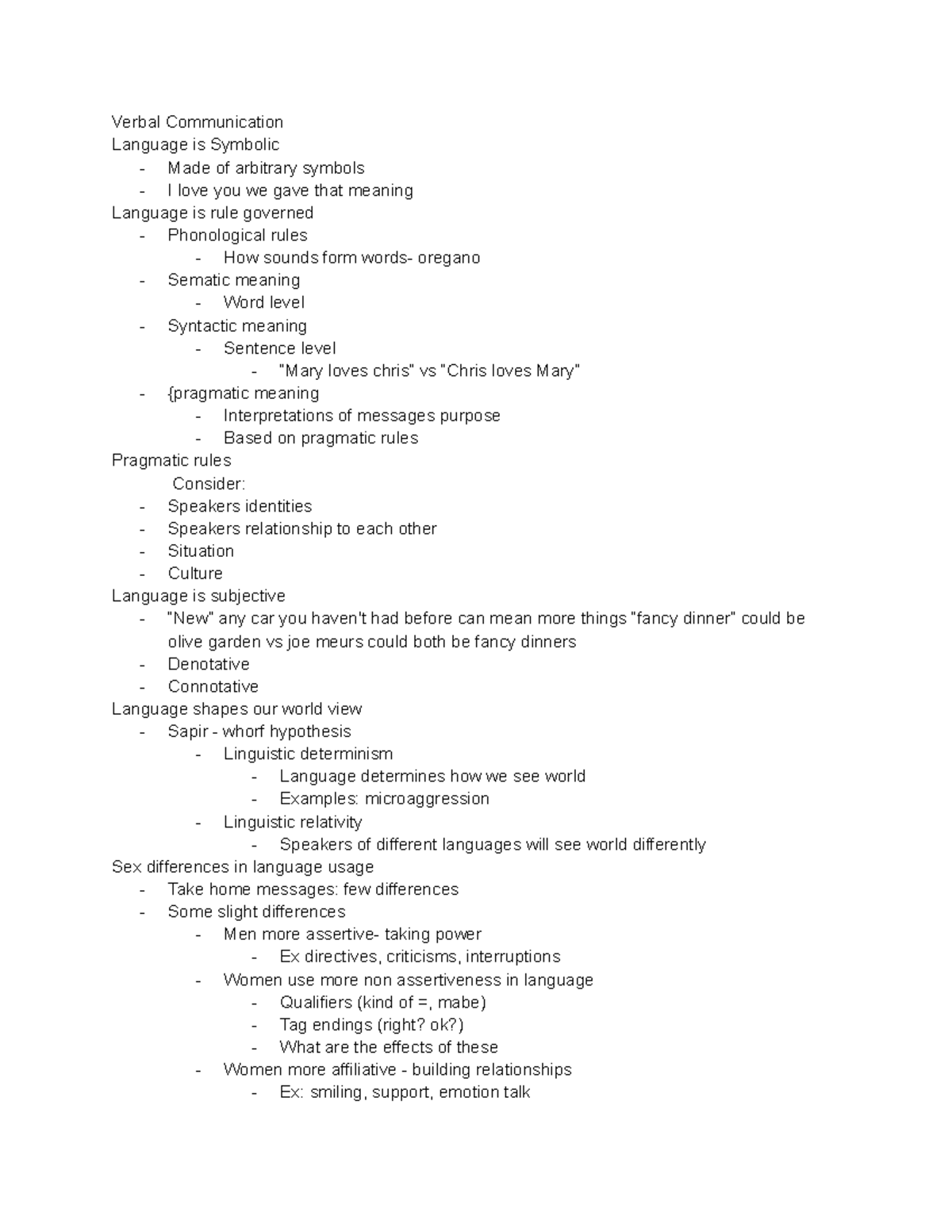 Chapter 5 - notes - Verbal Communication Language is Symbolic - Made of ...
