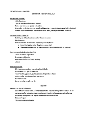 SPED August 18 2022 Notes - SPED Textbook – Chapter 1 Definitions ...