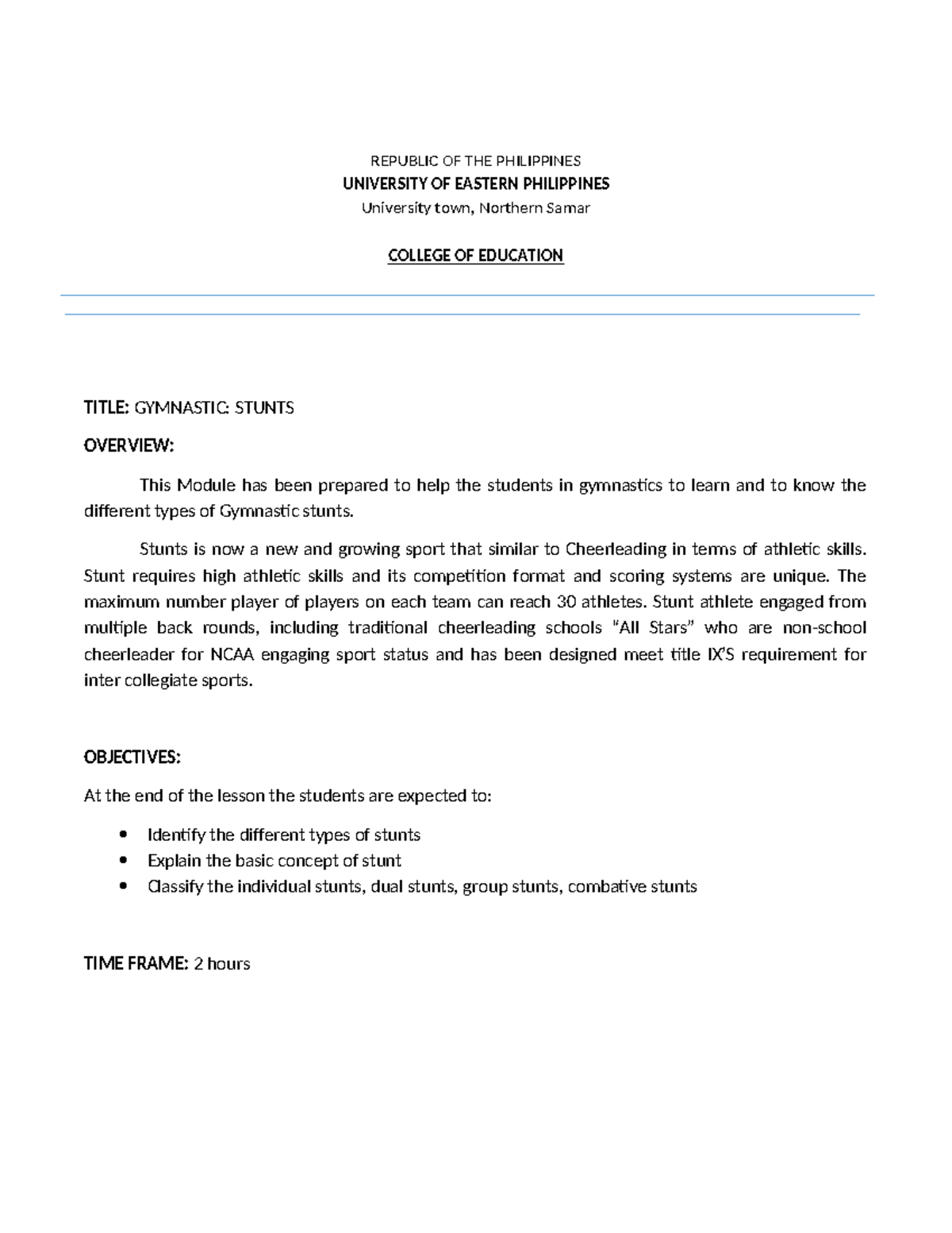 Ella-module-pelito - REPUBLIC OF THE PHILIPPINES UNIVERSITY OF EASTERN ...