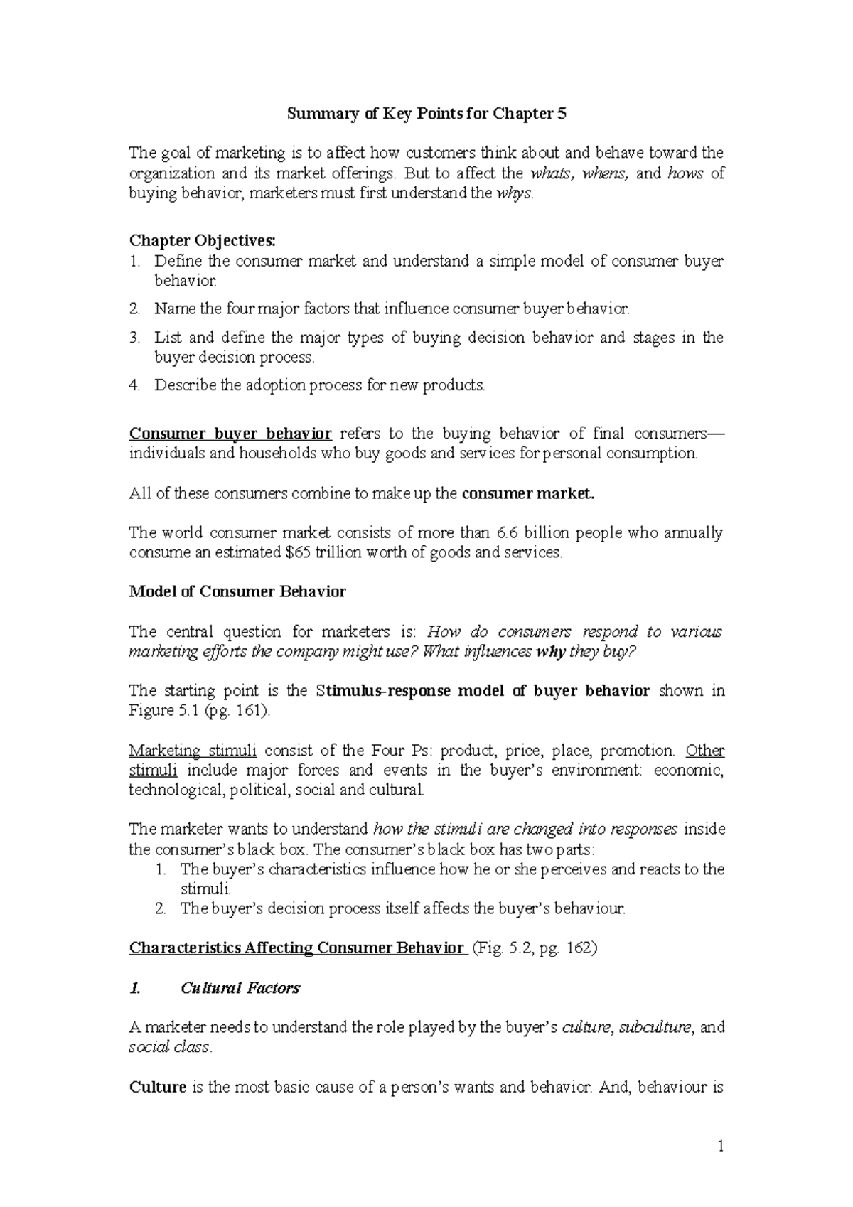 Summary of Key Points for Chapter 5v2 - But to affect the whats, whens, and hows of buying ...