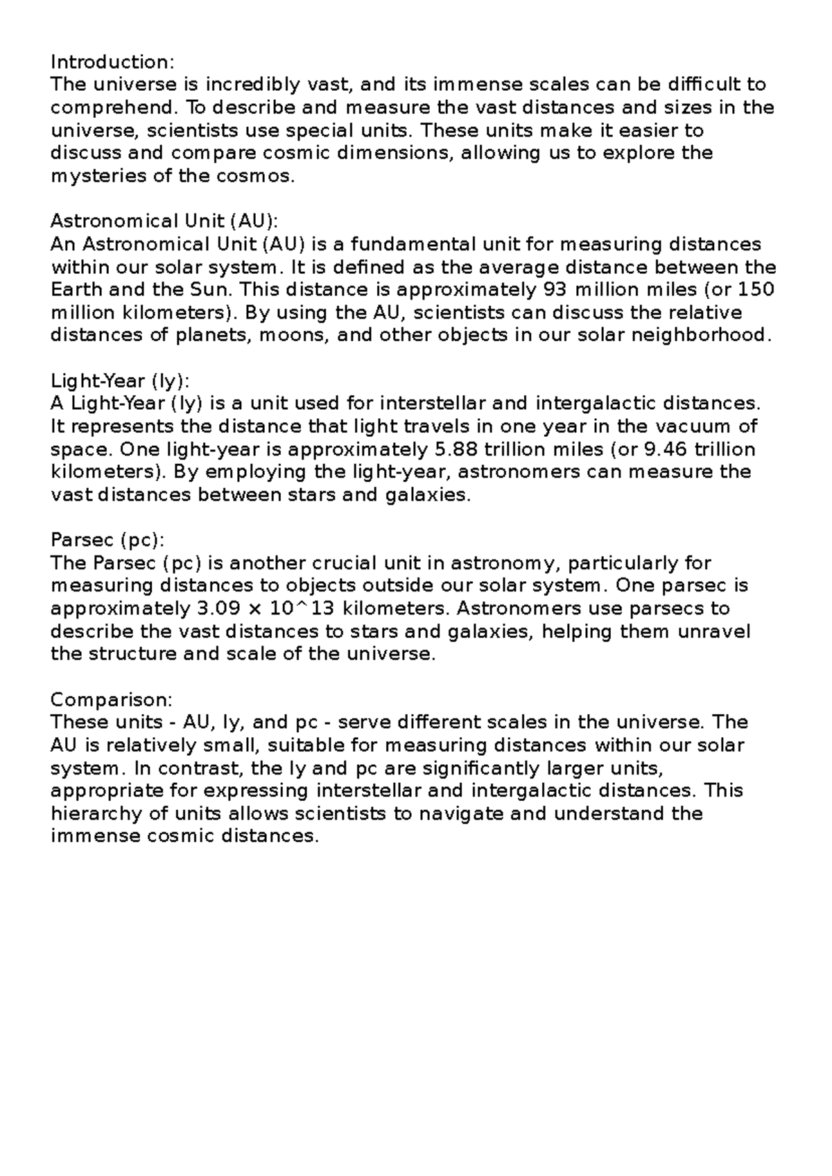 Astronomical Units - Introduction: The universe is incredibly vast, and ...