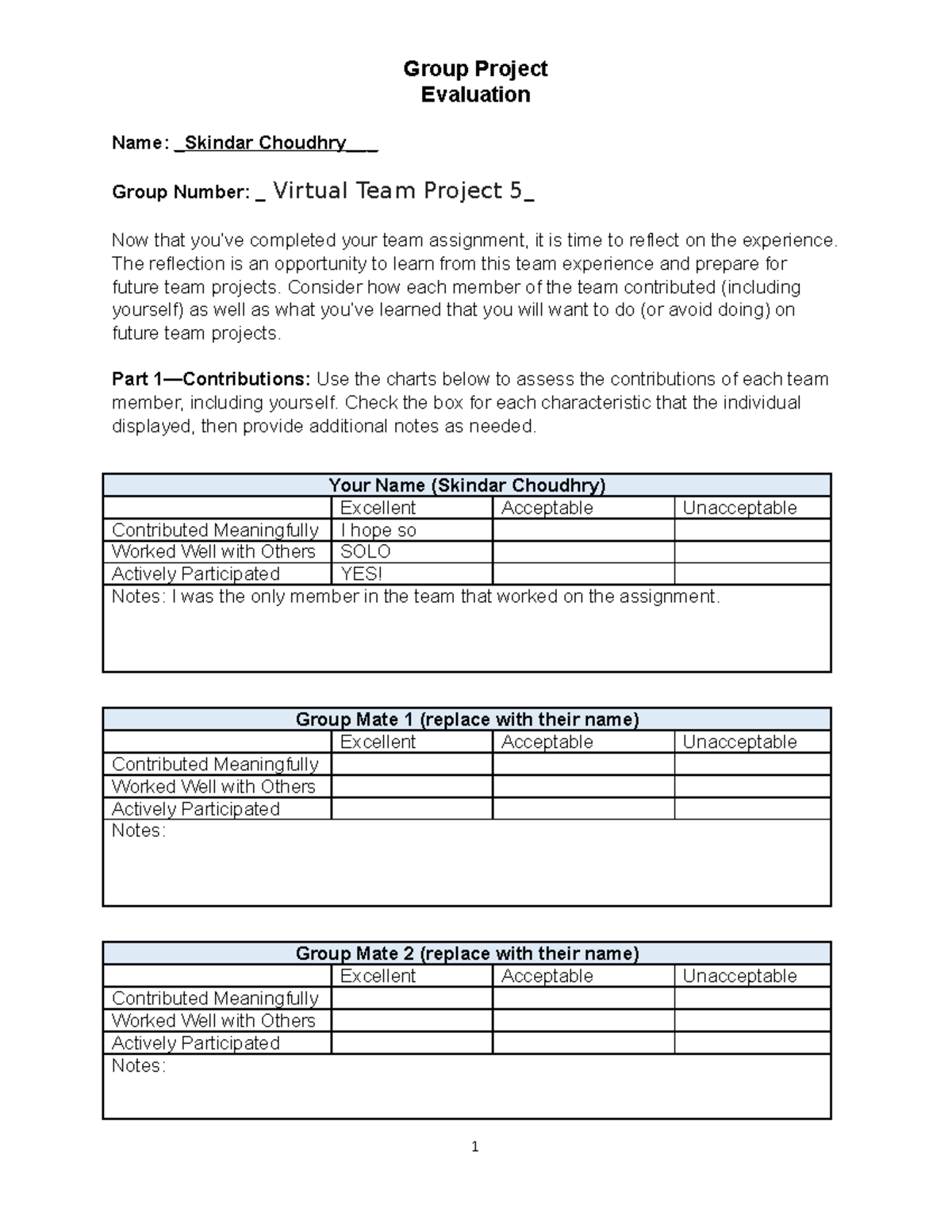 Unit 7 Group Project Reflection - Group Project Evaluation Name ...
