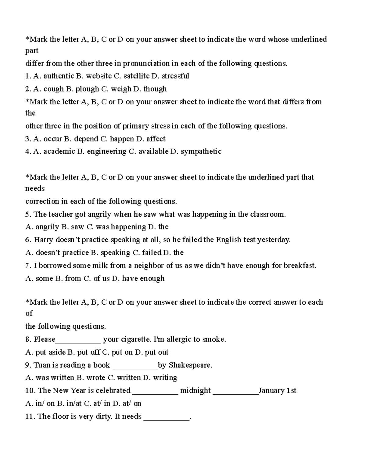 De tieng anh lop 9 - *Mark the letter A, B, C or D on your answer sheet ...