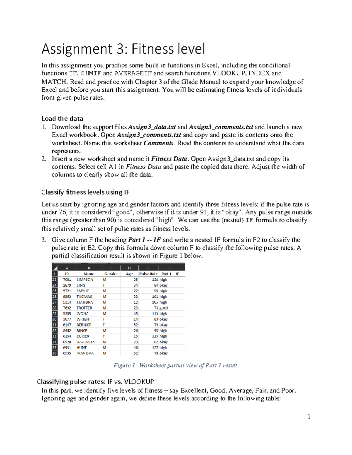 Assignment 3 post - ij;o ij i u; - Assignment 3: Fitness level In this ...