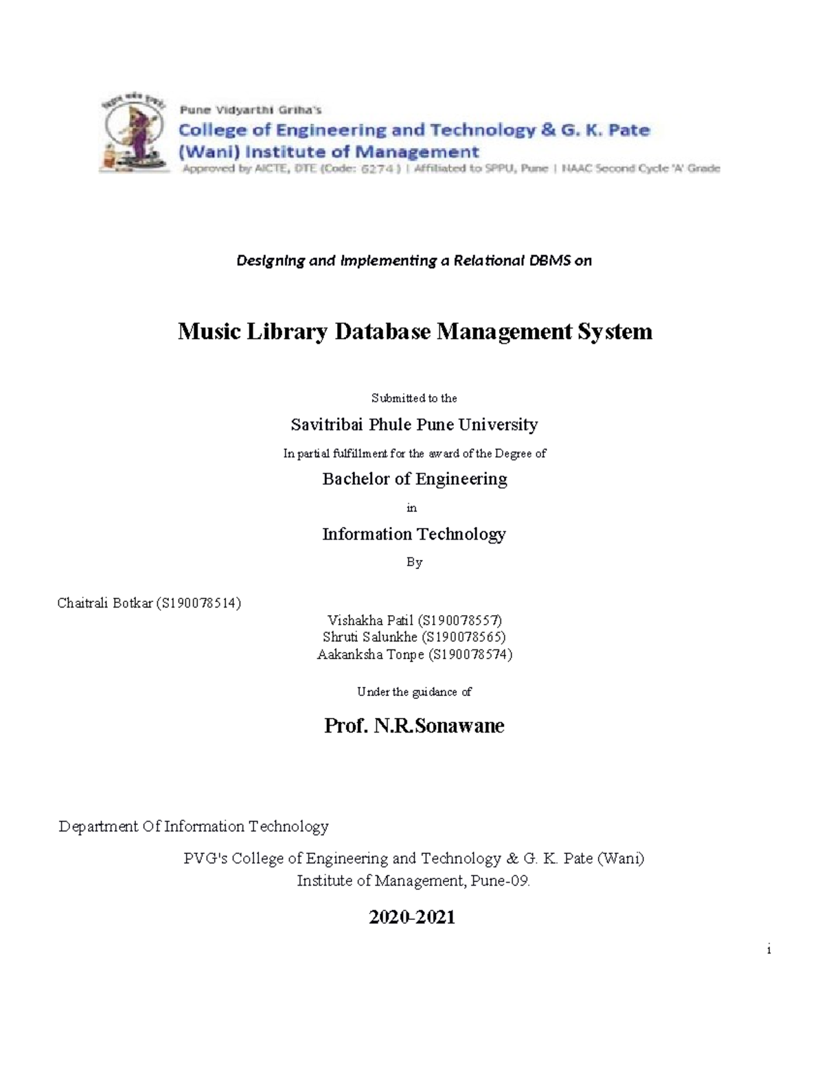 Sample Mini Project Report for Reference - Designing and Implementing a ...