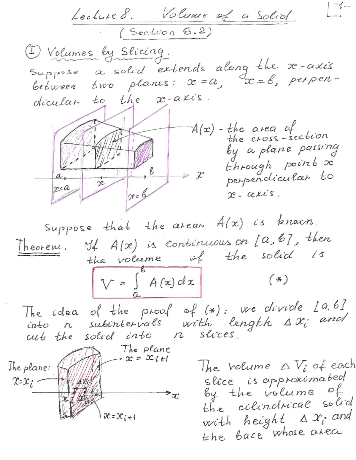 Calculus 2 Math 122 Volume of a Solid - Lectured 8. Volume of a Solid ...
