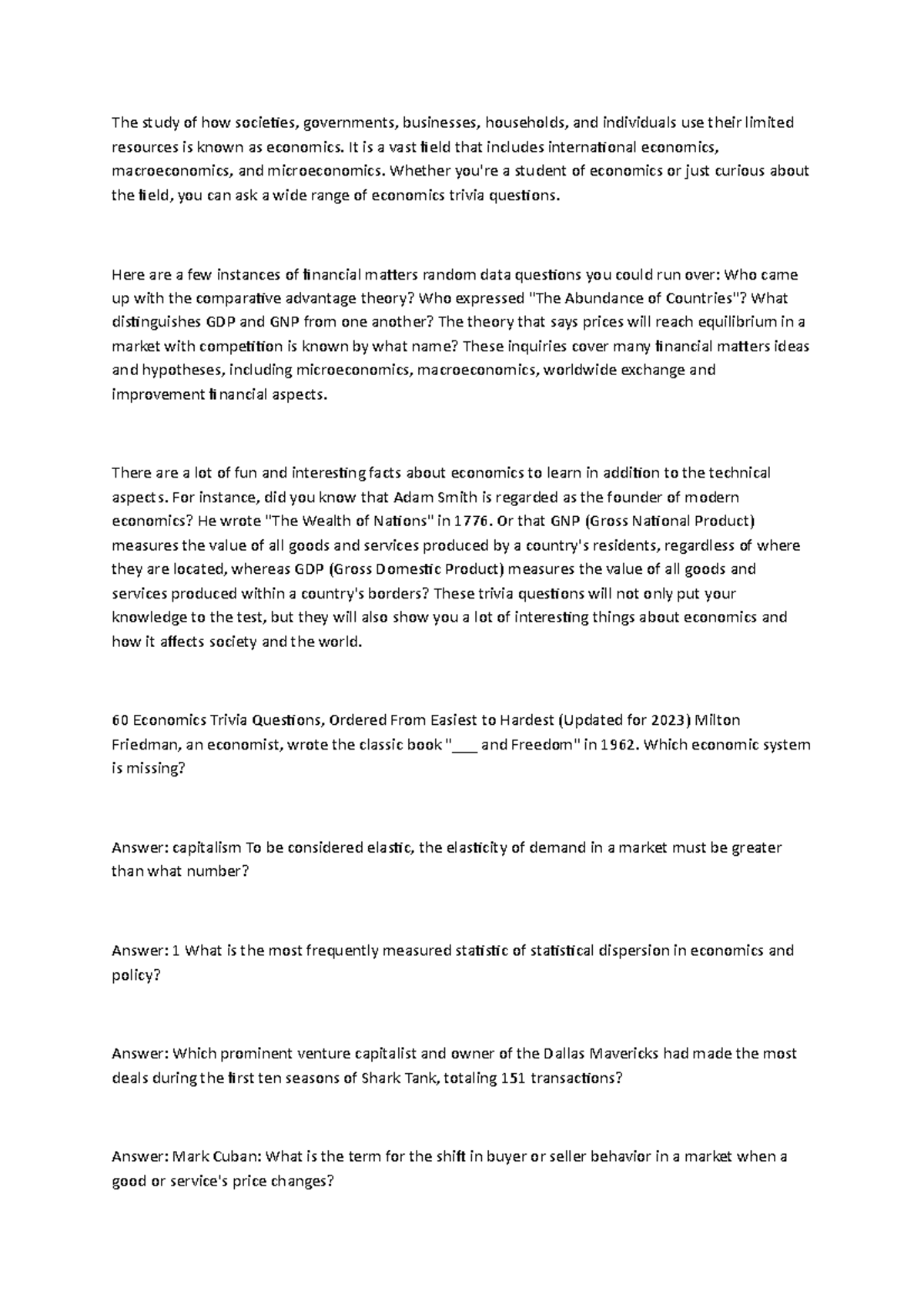 Econ 101, part3 - ans with the case studies - The study of how ...