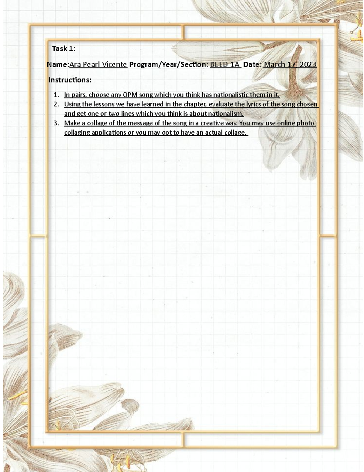 Lesson 3 - Summary - Task 1: Name:Ara Pearl Vicente Program/Year ...