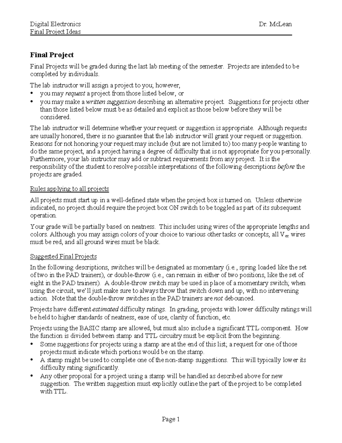 Lab0C laboratory guide - Final Project Ideas Final Project Final ...