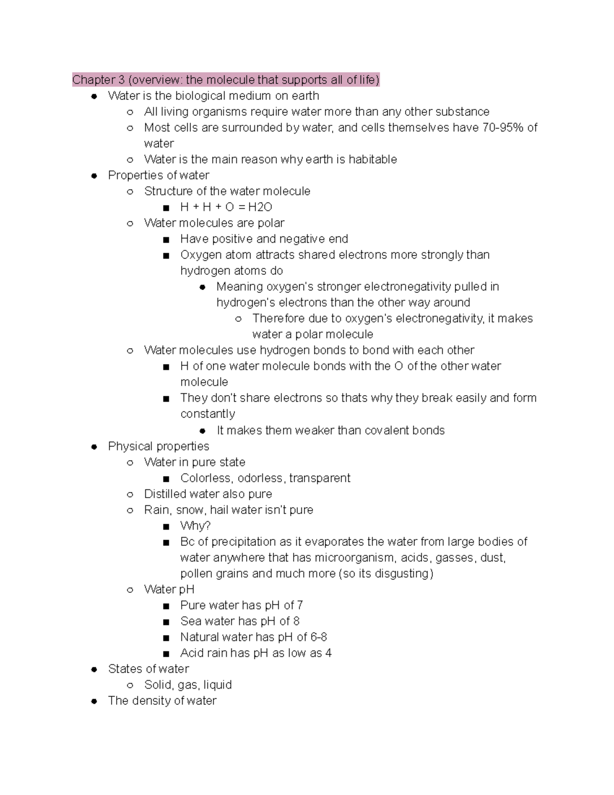 Chapter 3 bio 216 notes - Prof. Trapido - Chapter 3 (overview: the ...