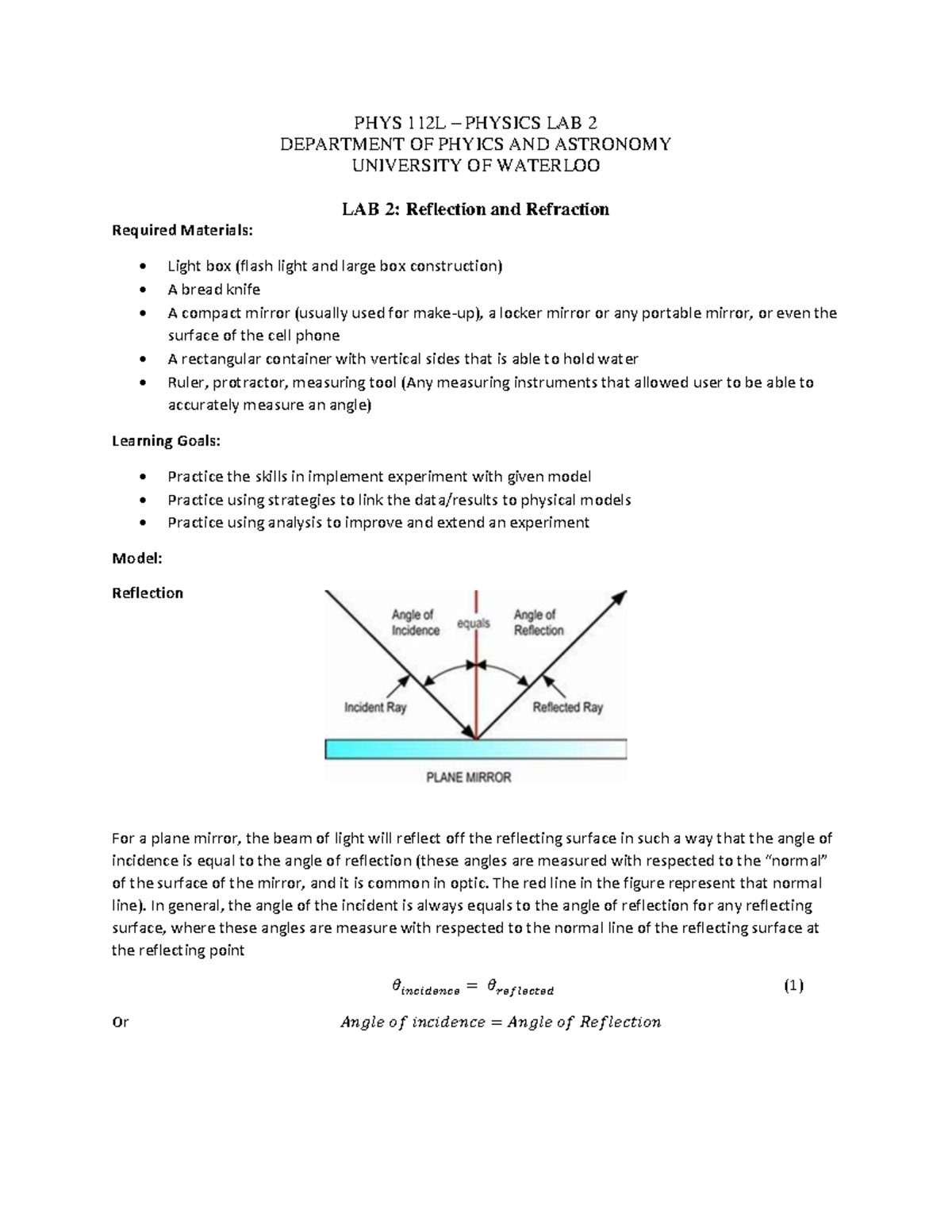 PHYS 1201 lab instruction - PHYS 112L – PHYSICS LAB 2 DEPARTMENT OF ...