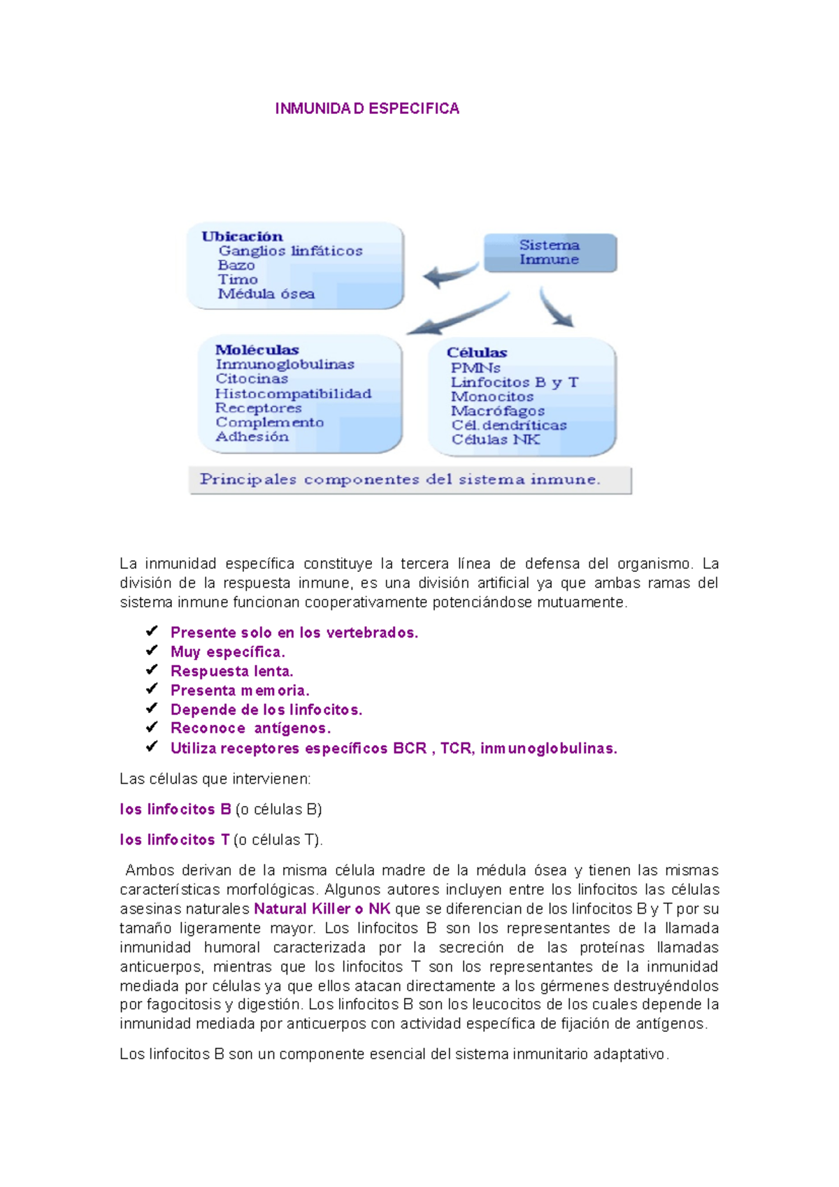 Inmunidad Especifica - INMUNIDAD ESPECIFICA La inmunidad específica ...
