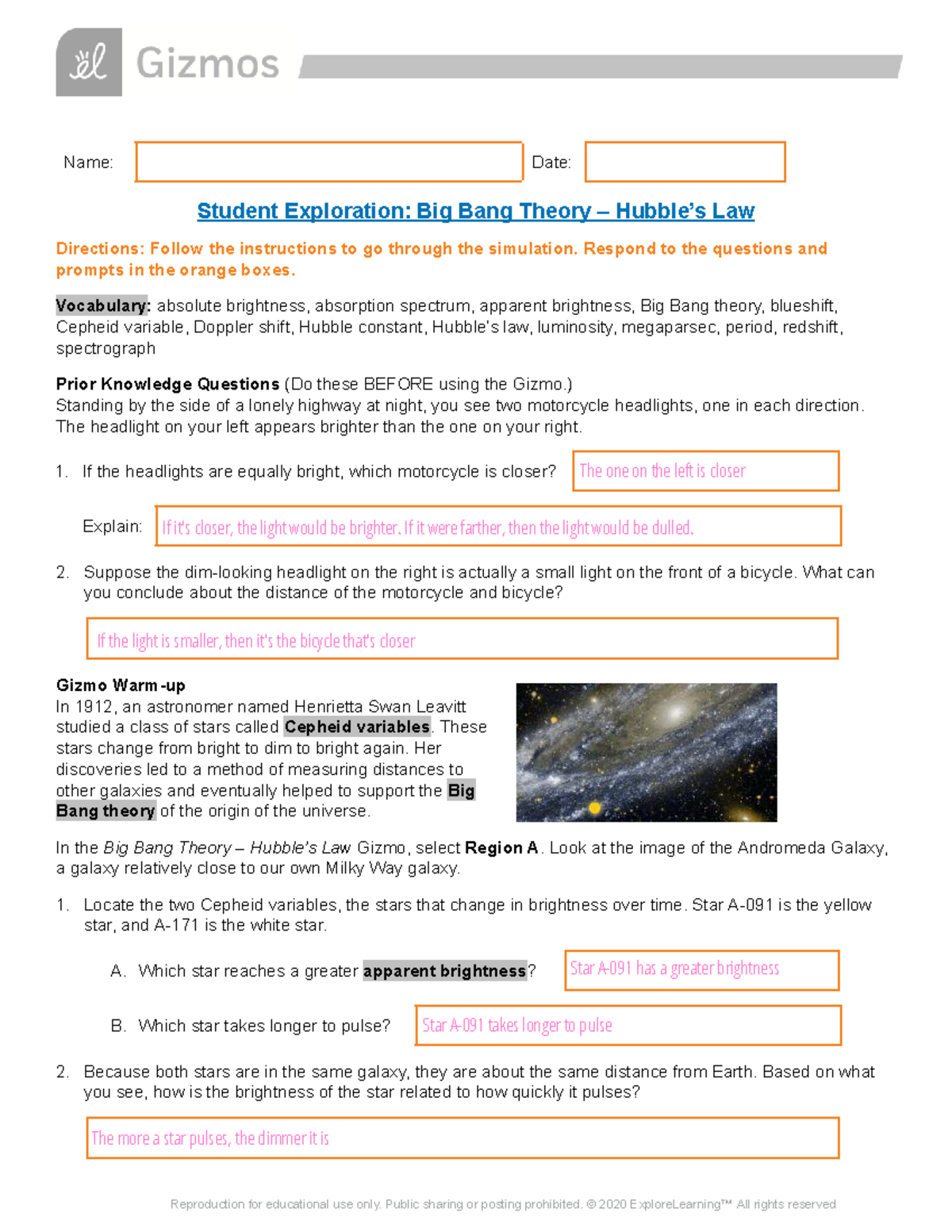 Big Bang Theory Gizmos - Name: Date: Student Exploration: Big Bang ...