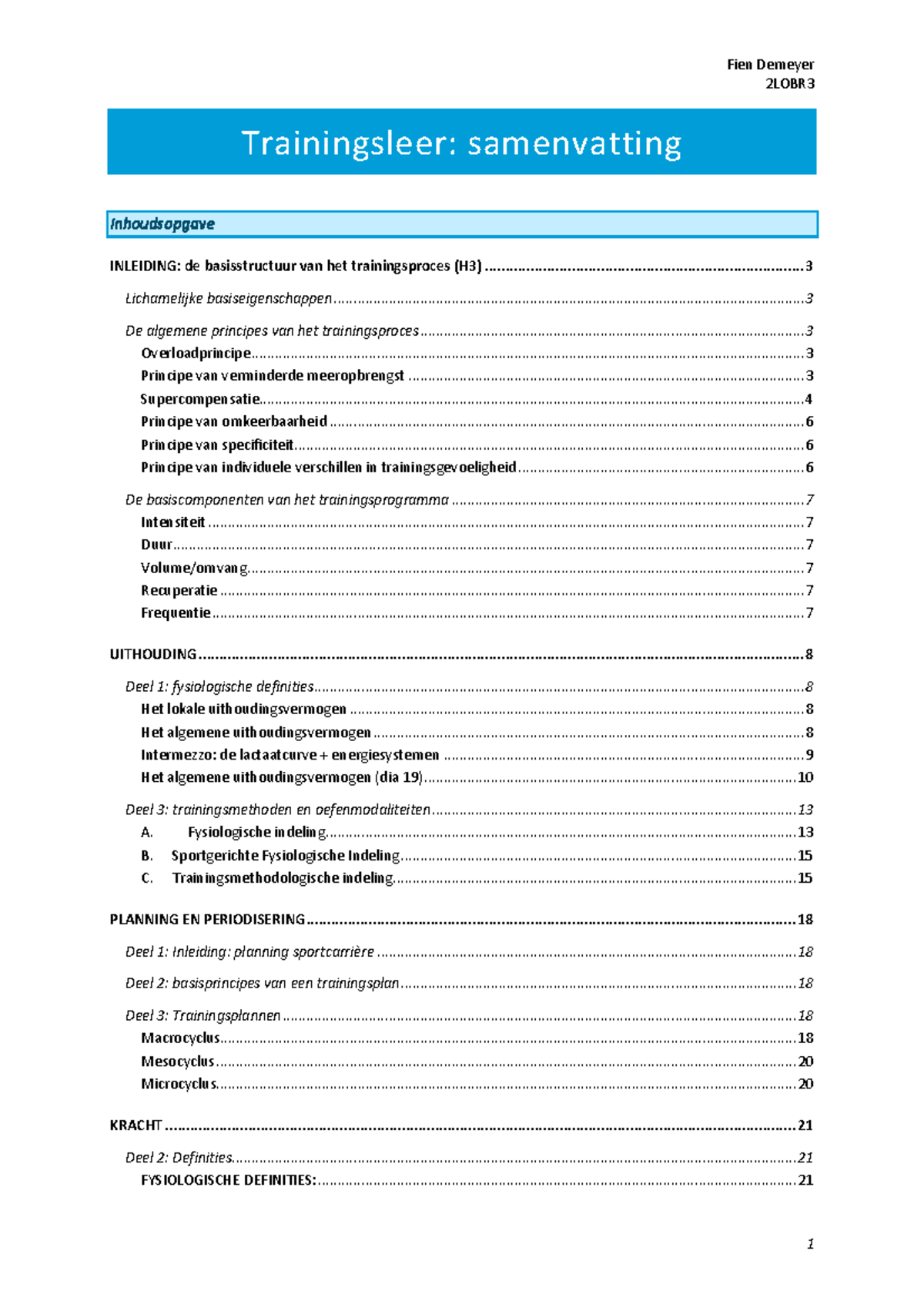 Trainingsleer-samenvatting - Trainingsleer: samenvatting - 2LOBR ...