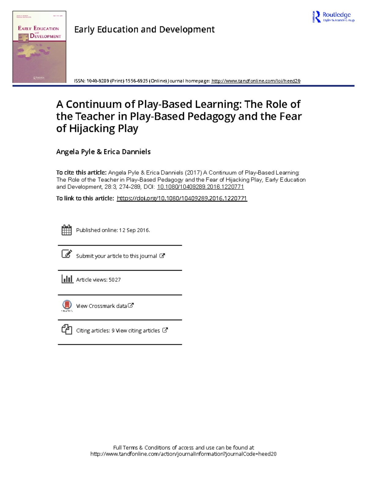 A Continuum of Play-Based Learning - 1080/10409289. To link to this ...