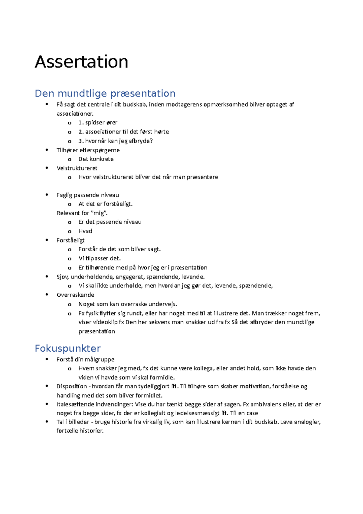 Assertation - Assertation Den mundtlige præsentation Få sagt det ...