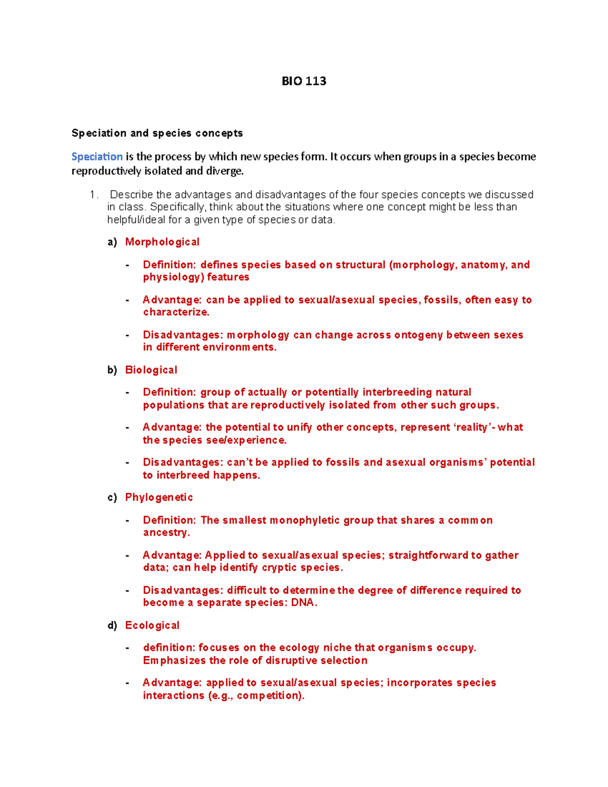 BIO 113 Notes - Evolution, Ecology, And Organismal Biology - BIO 113 ...