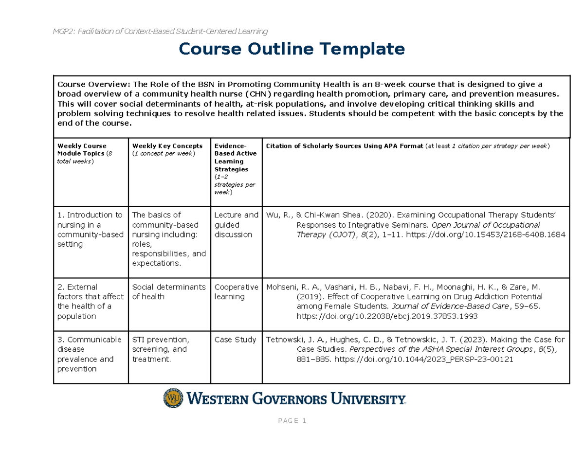Course Outline Template - MGP2: Facilitation of Context-Based Student ...