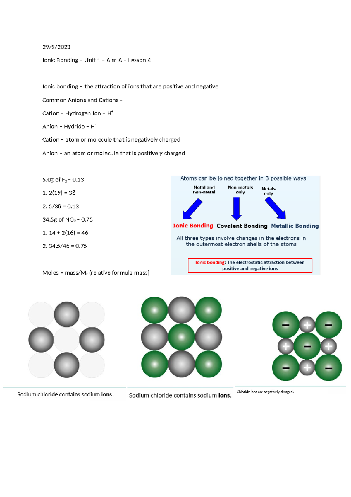 Unit 1A4 - Ionic Bonding - Ionic Bonding – Unit 1 – Aim A – Lesson 4 ...