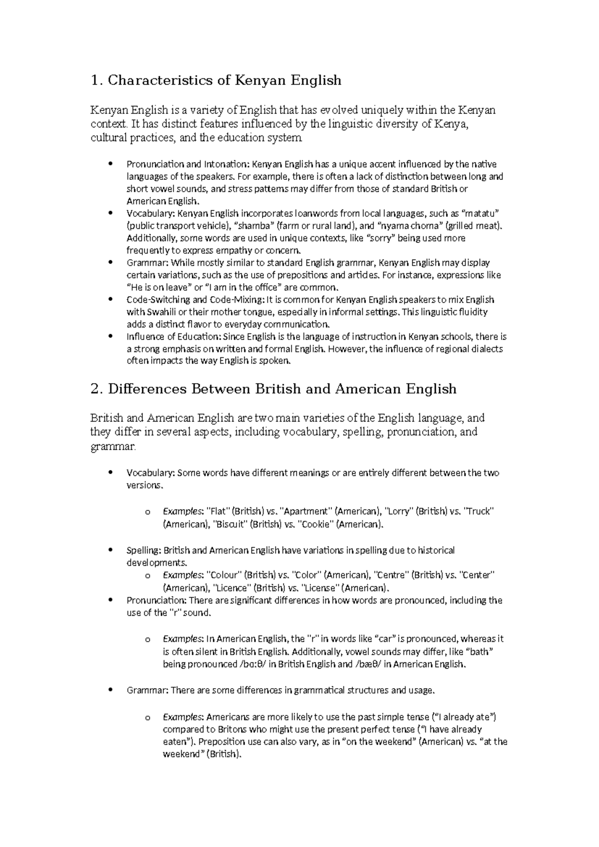 Kenyan english - 1. Characteristics of Kenyan English Kenyan English is ...