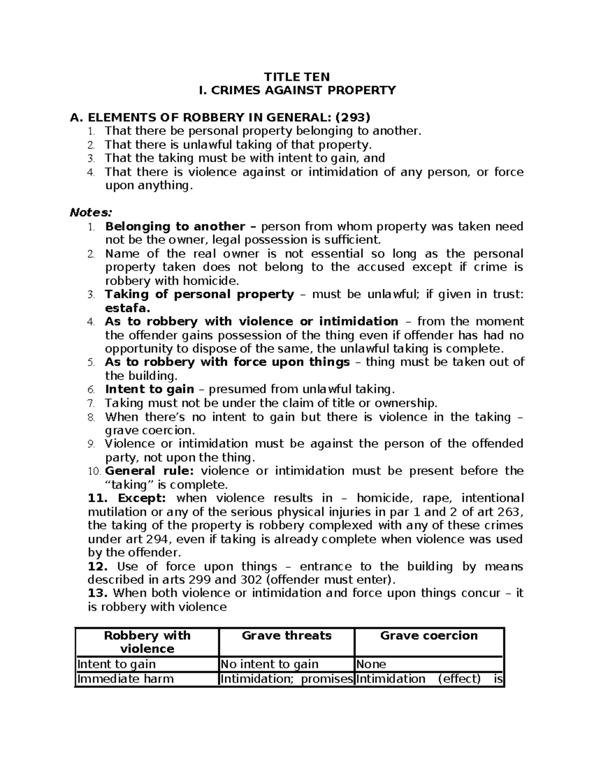Criminal law 2 AU part 14 - TITLE TEN I. CRIMES AGAINST PROPERTY A ...