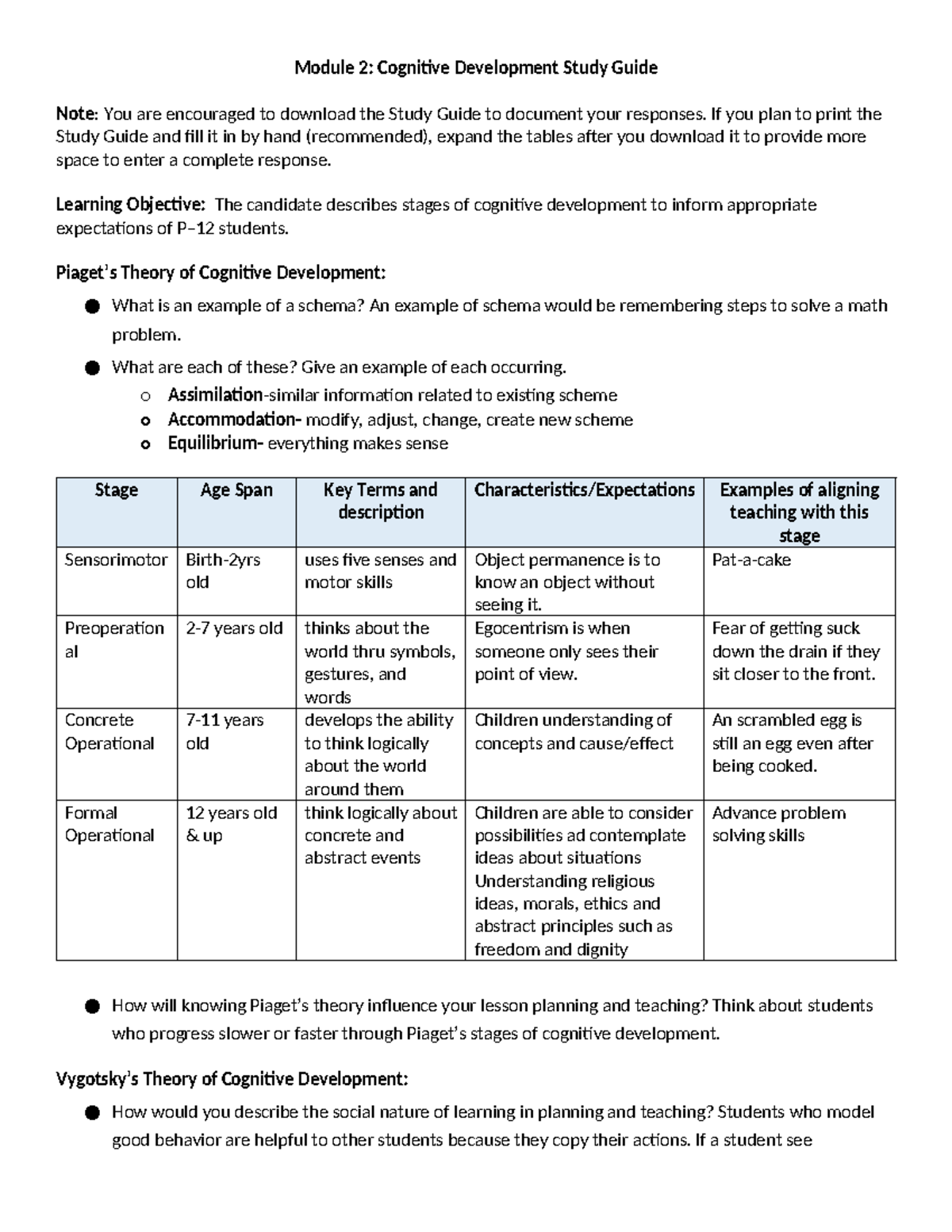 D094 d307 m2 study guide - Module 2: Cognitive Development Study Guide ...
