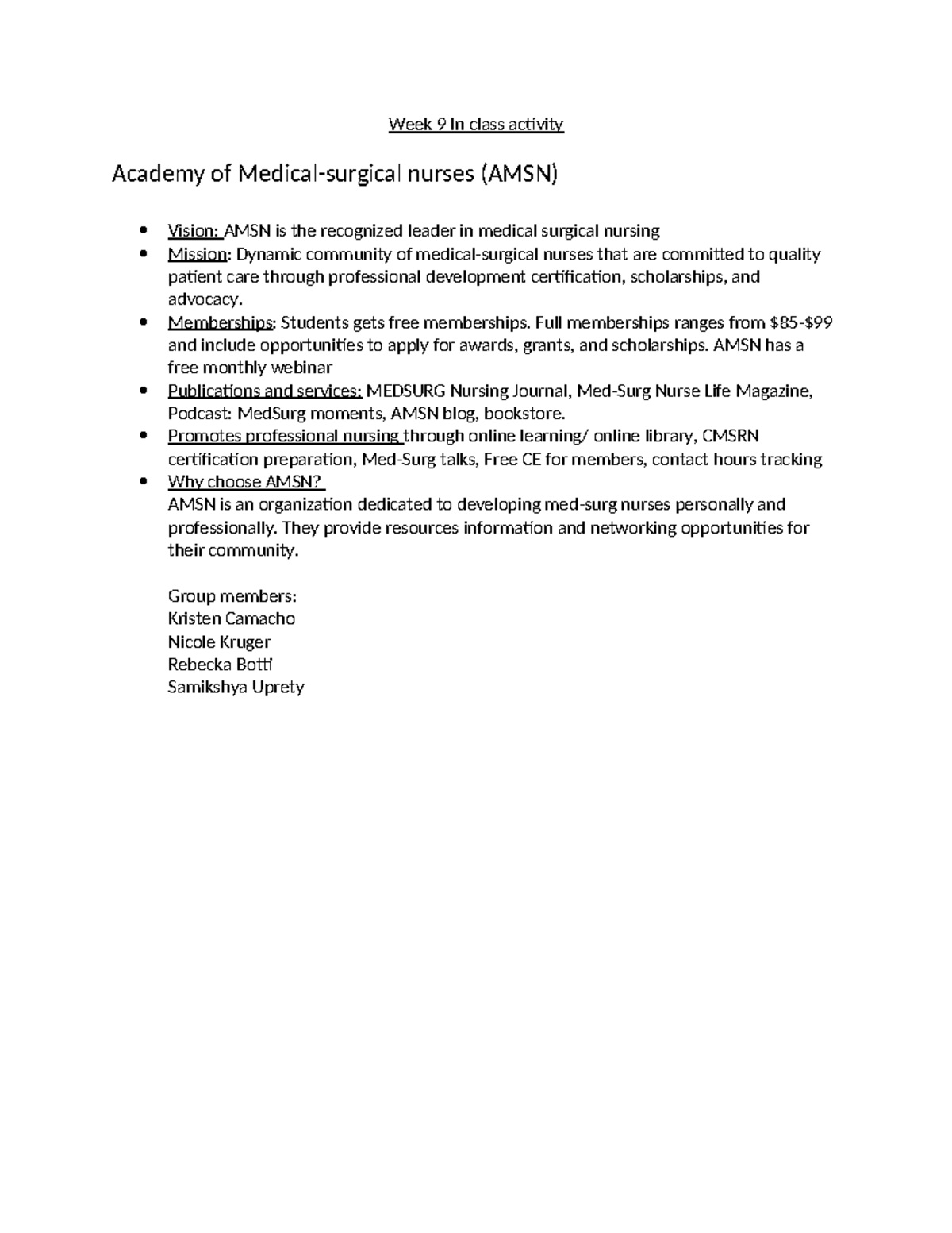 Intro Week 9 In class activity - Week 9 In class activity Academy of ...