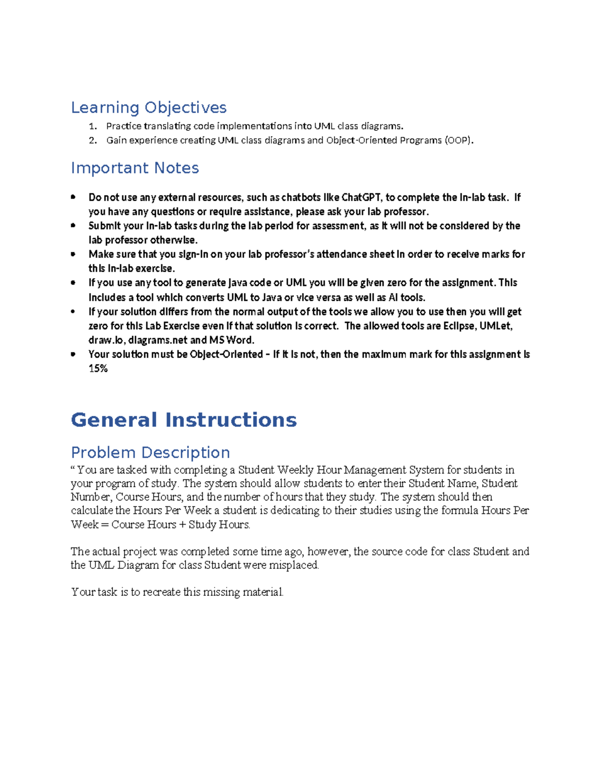 In-Lab Exercise - Learning Objectives 1. Practice translating code ...