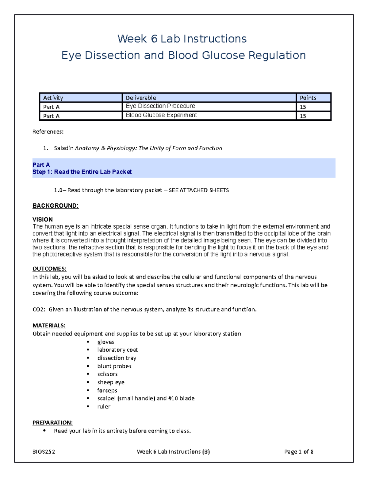 Eye functions - Week 6 Lab Instructions Eye Dissection and Blood ...