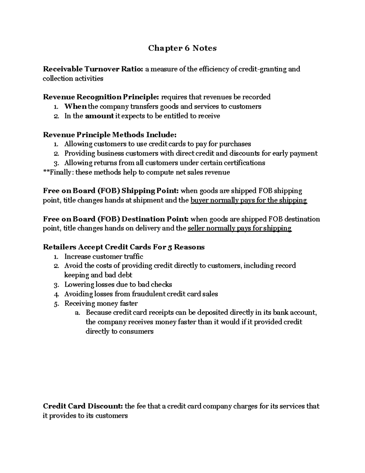 Chapter 6 Notes - Chapter 6 Notes Receivable Turnover Ratio: a measure ...