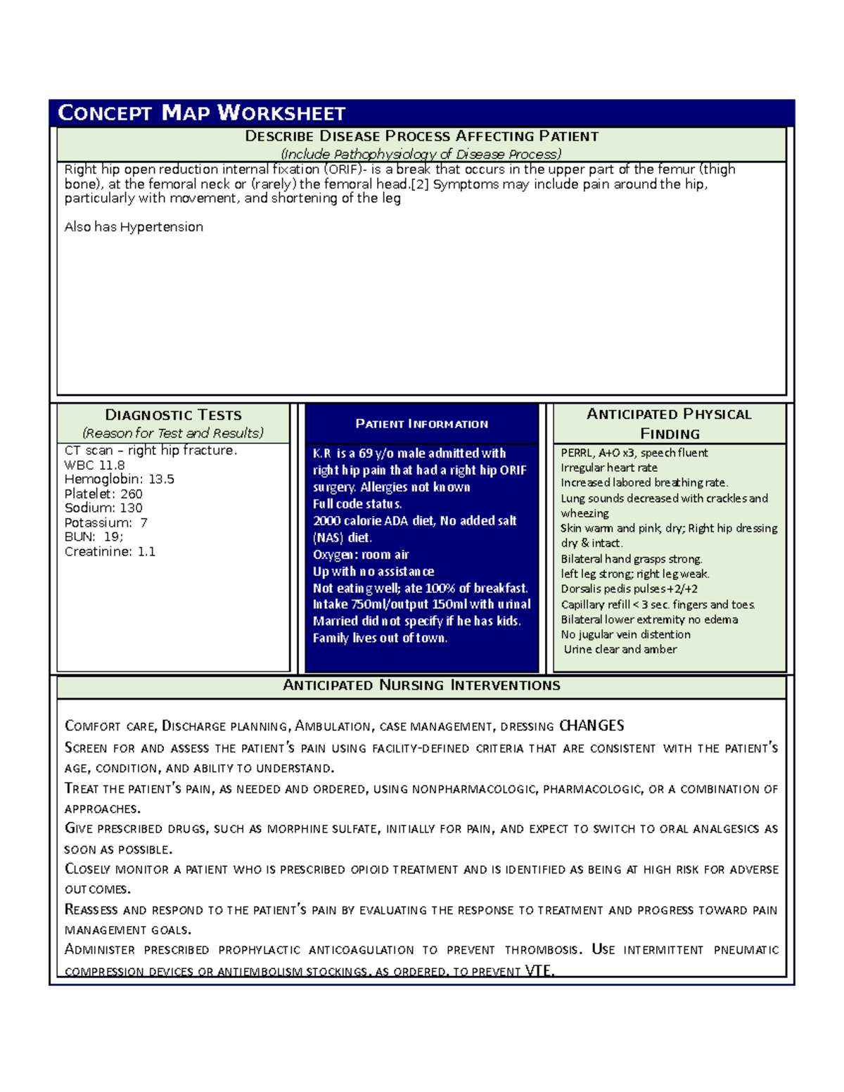 Example of Clinical Concept Map (2) - CONCEPT MAP WORKSHEET DESCRIBE ...