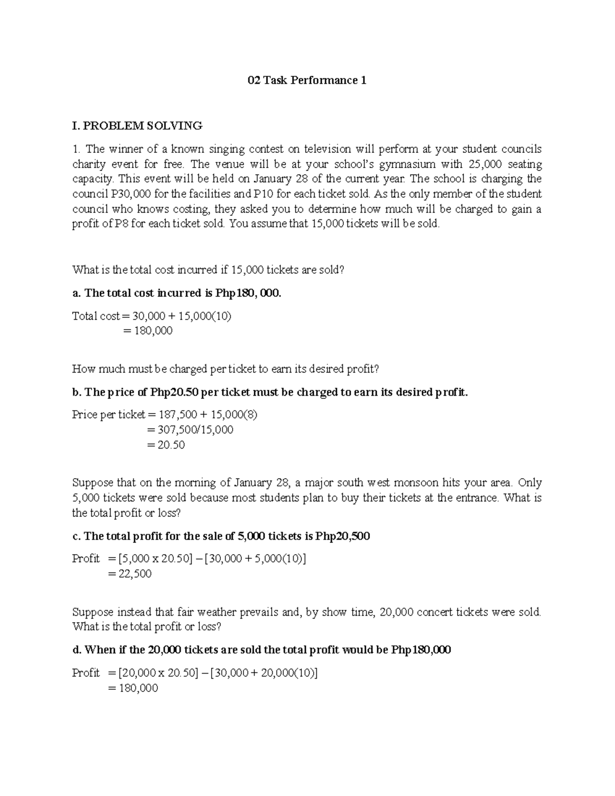 02 Task Performance 1 - Cost Accounting and Control practice material ...