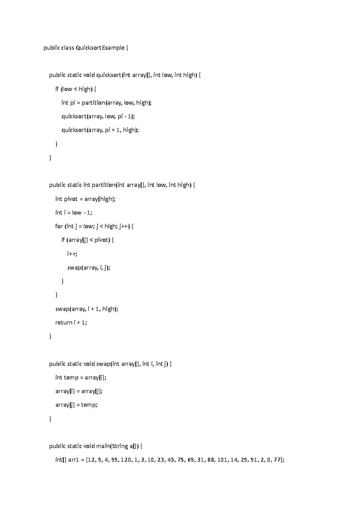PA unit 6 - PA unit 6 - public class QuicksortExample { public static void quicksort(int array ...