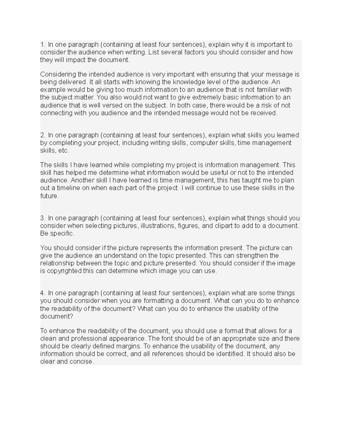 Business writing final exam - In one paragraph (containing at least ...