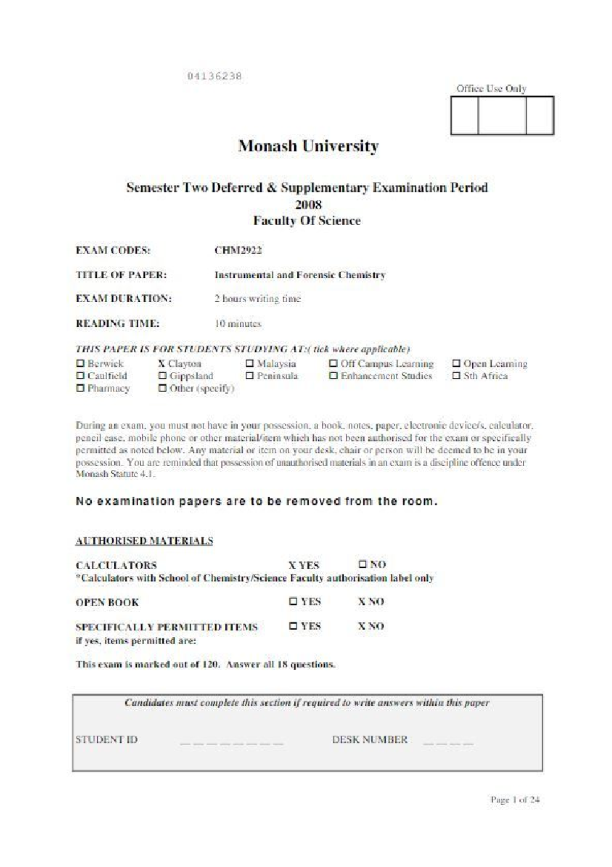 Exam 2010, questions - CHM2922 - Studocu
