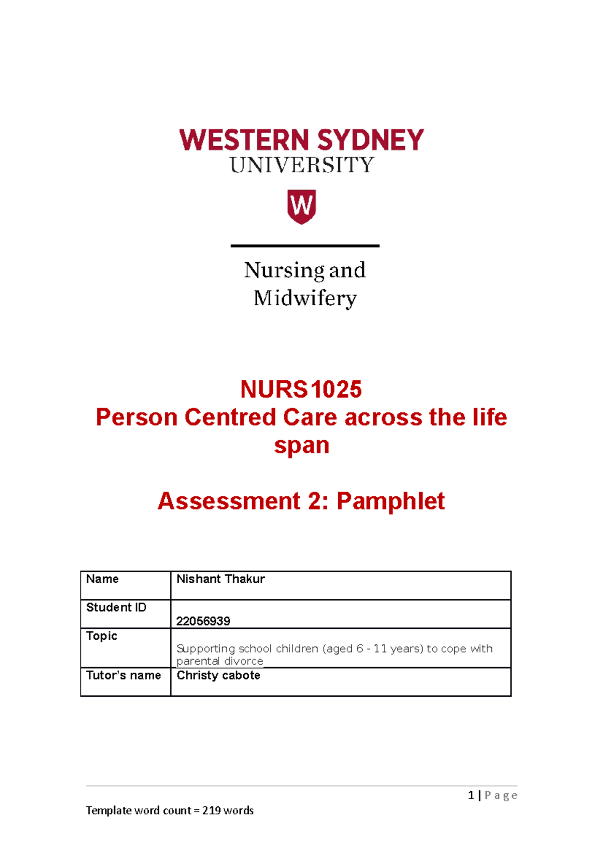 Document - Assessment - NURS Person Centred Care across the life span ...
